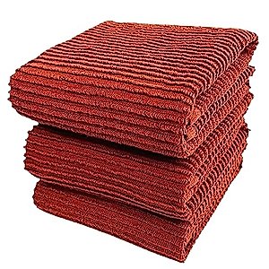 Oversized 18" x 28" Solid Color Rust Kitchen Dish Towels: 100% Cotton Cloth Soft Cleaning Drying Absorbent Ribbed Terry Loop, Set of 3 Multipurpose for Everyday Use (Warm Terracotta Orange)
