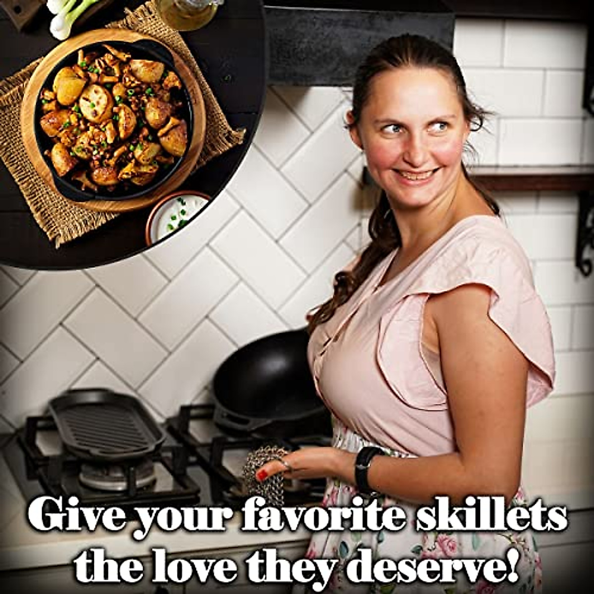 Mythrojan Chainmail Stainless Steel Scrubber: Ideal for Cleaning Cast Iron Skillet, Wok, Cooking Pot, Griddle or Cast Iron Cauldron Maintenance