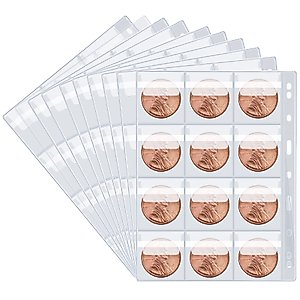 10 Sheets Coin Collection Pages - Coins Pocket Page with 120 Pockets. Coin Binder Inserts Sleeves with Standard 9 Hole for Coin Album. Storage Holder for Currency, Stamp, Badges and Other Supplies