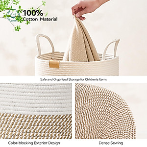Nunsino 80L Laundry Hamper Basket,Baby Nursery Woven Storage Basket for Toys Bin,Pillows,Blankets,Clothes,Brown&White