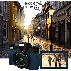 Acuvar 4K 48MP Digital Camera for Photography, Vlogging Camera for YouTube with 3’’ 180° Flip Screen, WiFi, 16X Zoom, Rechargeable Battery, 64GB Micro SD Card, 6 PC Card Holder, USB Card Reader (Navy)