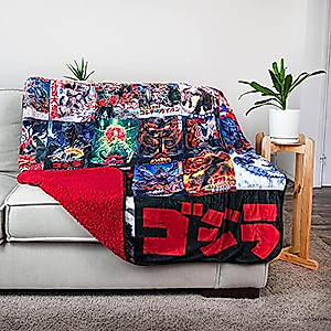 Surreal Entertainment Godzilla Movie Poster Oversized Plush Throw Blanket | Cozy Sherpa Cover For Sofa, Bed Super Soft Fleece Official Kaiju Monster Gojira Collectible 76 x 54 Inches, Red, One Size
