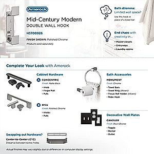 Amerock H3700926 | Bray Double Prong Decorative Wall Hook | Polished Chrome Hook for Coats, Hats, Backpacks, Bags | Hooks for Bathroom, Bedroom, Closet, Entryway, Laundry Room, Office