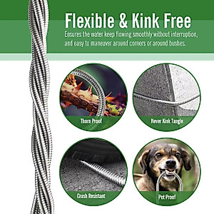 SKYWARD 304 Stainless Steel Garden Hose 20 ft with Female to Male Metal Connector, Anti-Leakage, Flexible & Lightweight Kink Free Water Hose, Easy to Use & Store (20ft)