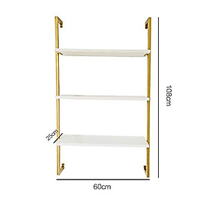 PIBM Stylish Simplicity Shelf Wall Mounted Floating Rack Shelves Solid Wood Iron Art Simple Modern Storage Bookshelf Living Room Multi-Layer,3 Sizes, Gold , B+B