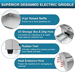 IRONWALLS Commercial Electric Griddle 22”, 3000W Electric Flat Top Griddle Grill Indoor with 122~572℉ Adjustable Temperature Control, Non-stick Stainless Steel Teppanyaki Grill for Restaurant, Hotel