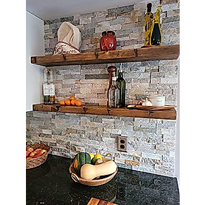 Floating, Wood Shelf, Reclaimed, Rustic, Shelves, 1800's, Antique, Vintage, Patented Easy Hang, 2" Thick x 7" deep x 30", Set of Two, Medium Brown