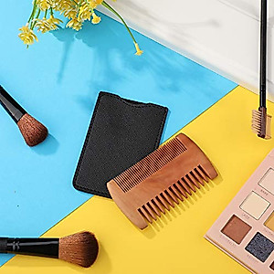 6 Pieces Beard Comb Natural Sandalwood Wooden Moustaches Combs Dual Action Teeth Beard Comb with 6 Pieces Pocket Faux Leather Case for Beards Moustaches (Yellow)