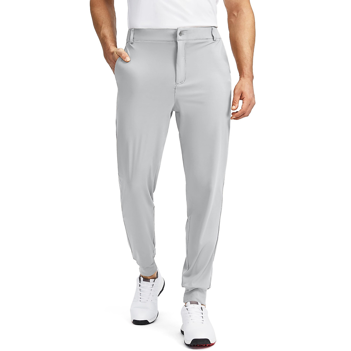 Men's Golf Joggers Pants with 5 Pockets Slim Fit Stretch Sweatpants Running Travel Dress Work Pants for Men(Halo Gray, Medium