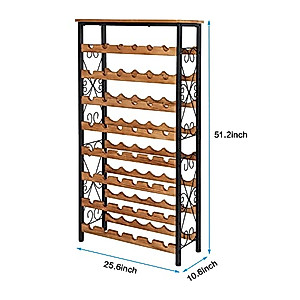 48 Bottles Floor Wine Rack with Wood Top, Freestanding Wine Bottle Organizer Shelf, Wobble-Free 8 Tier Wine Display Storage Stand for Kitchen Pantry, 25.2''L x 10.7''W x 47.2''H