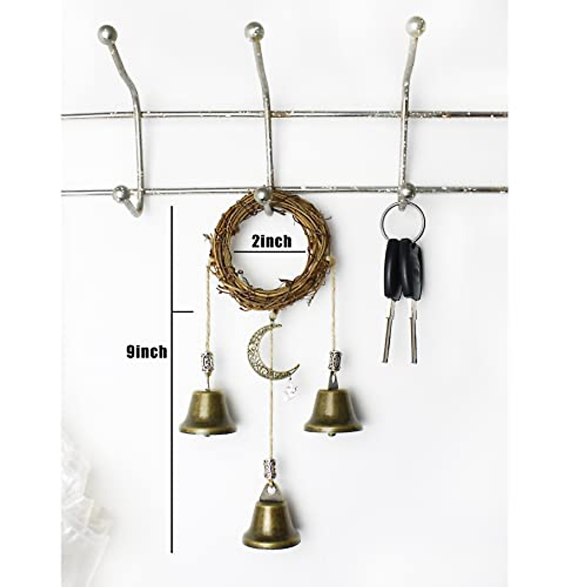 Witch Bells Witchcraft Decor Gifts Magic Pagan Wall Home Room Door Knob Decorative Protection Kitchen Witches Runes Wiccan Altar Supplies (Hemp Rope 3 Bells)