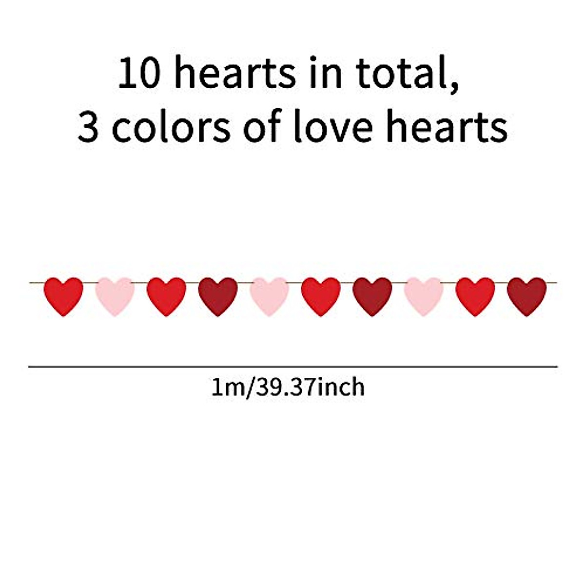 Heart Garland Banner,Red Heart Felt Banners Garland for Fireplace,Use for Valentines Day Decor,Anniversary, Wedding, Engagement Party Home Decor