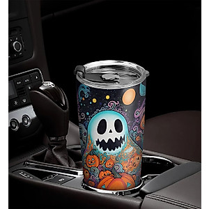 ORCAE 20oz Halloween Pumpkin Ghost Tumbler, Boo Boo Ghost, Trick or Treat, Halloween Gifts, Coffee Thermos, Stainless Steel Double Wall Vacuum Insulated Coffee Mug, Travel Cup with Lid - D