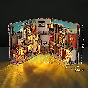 GuDoQi DIY Book Nook Kit, Dollhouse Wood Bookend, Booknook Bookshelf Insert, Miniature Dollhouse Kit, Bookends Model Build for Adult, Gift for Birthday, Chinese Past Street