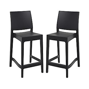 Home Square Resin 25.6" Counter Stool in Black - Set of 2