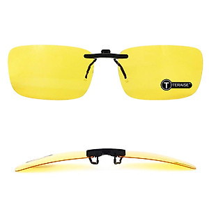 TERAISE Polarized Night Vision Clip on Sunglasses for Prescription/Myopia Eyeglasses Driving Safety(Yellow)