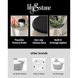 lily&stone Large Stainless Steel Pump Salad Spinner with Drain, Bowl, and Colander - Quick and Easy Multi-Use Lettuce Spinner, Vegetable Dryer, Fruit Washer, Pasta and Fries Spinner - 6.33 Qt