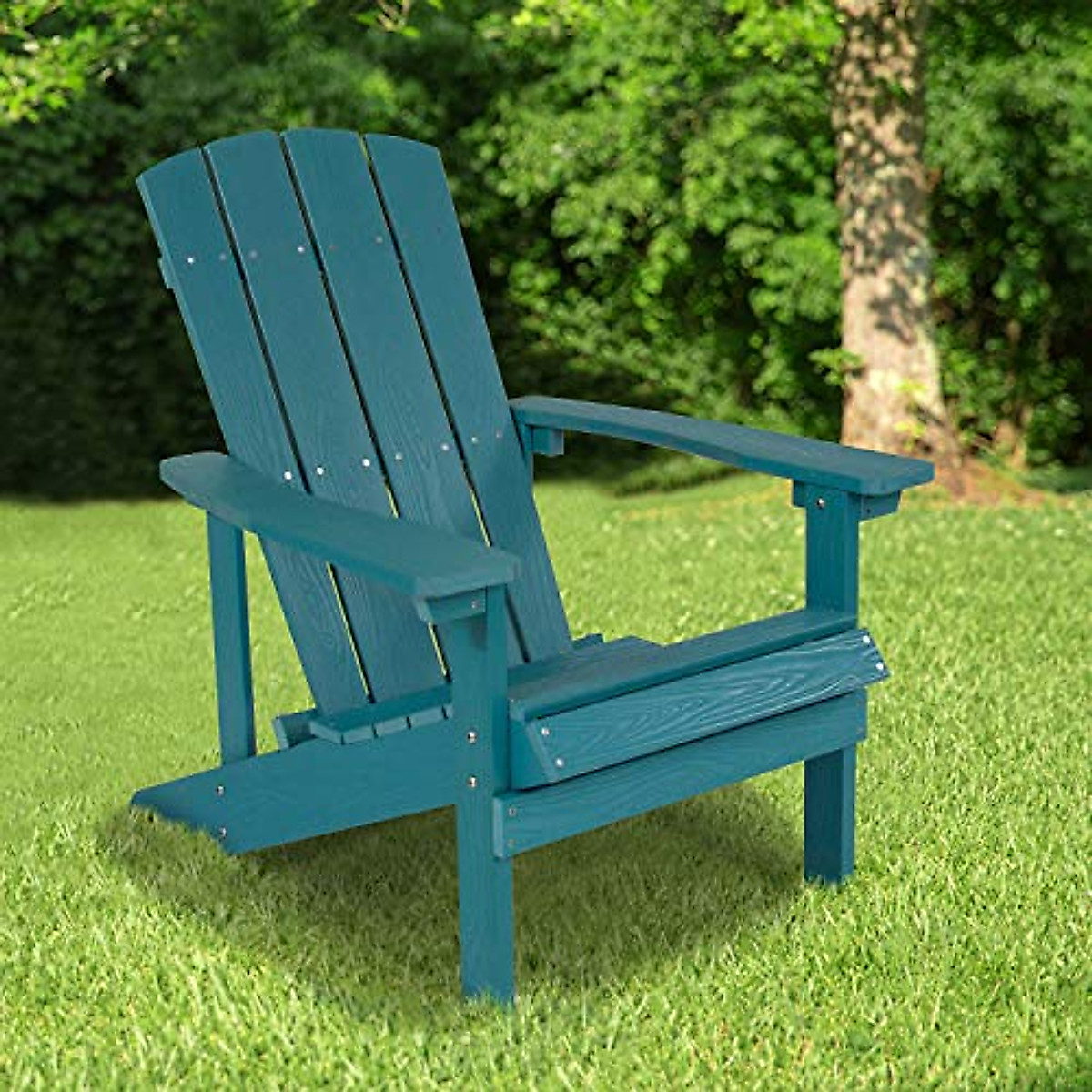 Flash Furniture Charlestown Commercial Grade Indoor/Outdoor Adirondack Chair, Weather Resistant Durable Poly Resin Deck and Patio Seating, Sea Foam