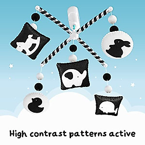 EVERLOVE | Montessori Mobile Baby for Crib | Digital Music Box with 12 lullabies & 3 Modes (Rotating only, Music only, Rotating with Music) - Black and White Baby Mobile for Boys & Girls