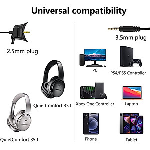 Uberwith Boom Microphone Cable Noise-Cancelling Replacement Compatible with Bose QC35 & QC35 II Headphones with Volume Control and Mute Switch for PC, Laptop, PS4, PS5, Xbox One Controller