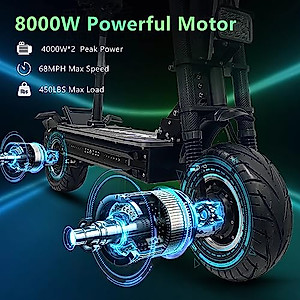 ZonDoo RoadHitter Electric Scooter Adults,Up to 68MPH 75 Miles Range,8000W Dual Motor 13Inch All Terrain Fat Tires, Hydraulic Suspension and Oil Brakes,Sports Off Road Adult E-Scooter for Adults