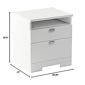 South Shore Reevo 2-Drawer Nightstand, Pure White with Matte Nickel Handles