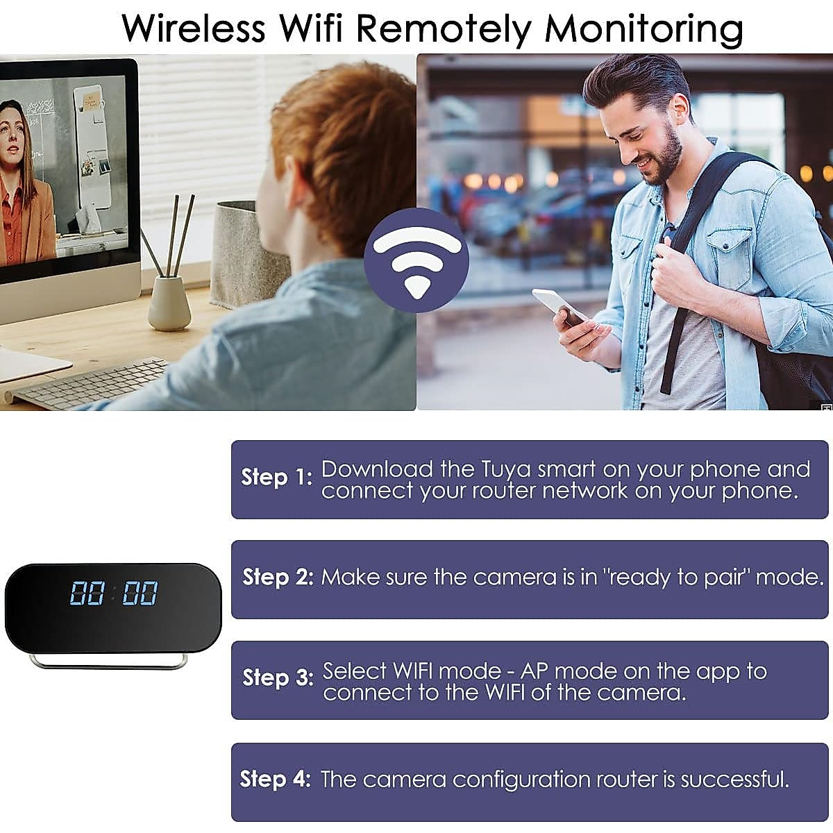 Hidden Camera Detector 1080P WiFi Security Nanny Cam with Motion Detection, 1080P Clock for Home Office