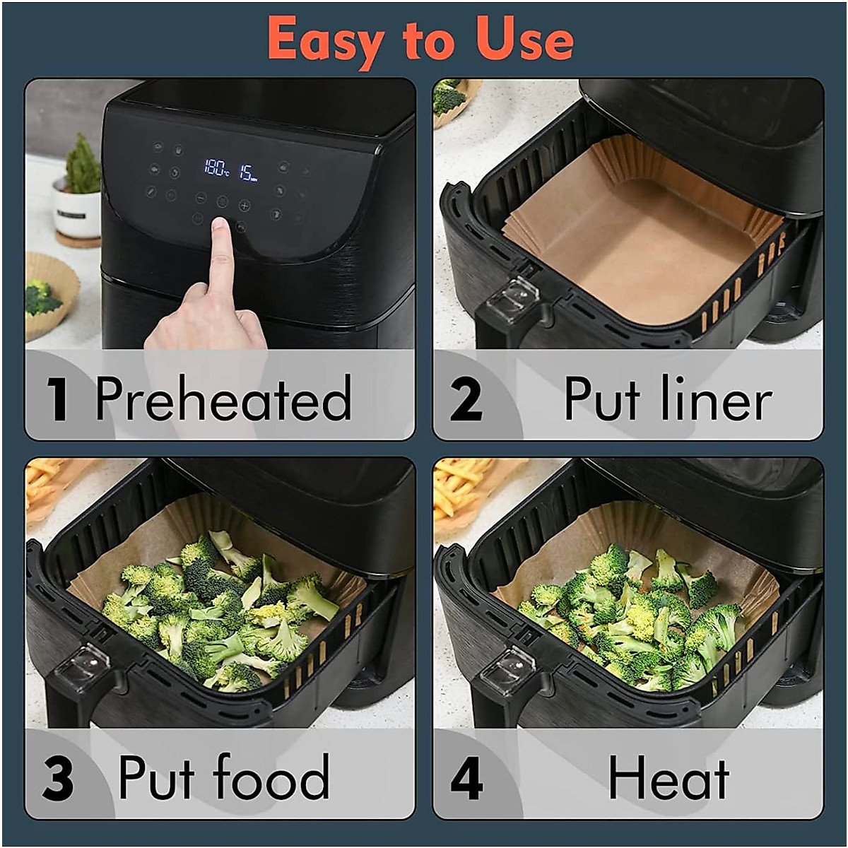 MT&L Air Fryer Disposable Square Paper Liner 6.3 in Fit 3-5 Qt, Non-Stick Waterproof Oil Grease Proof Parchment Liners Baking Paper for Air Fryer | Microwave | Grill