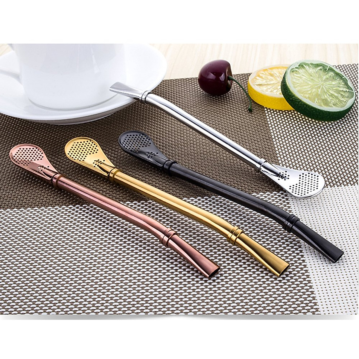 Hihelp 4 PCS Stainless Steel Straws Yerba Mate Bombilla Drinking Straws Free Cleaning Brush Include, Colorful, 6 Piece Set