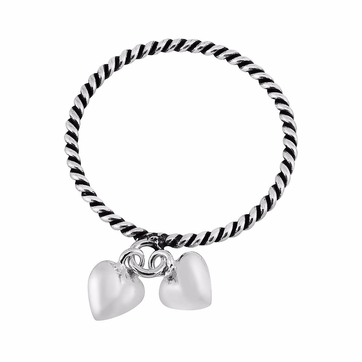 AeraVida Adorable Twin Hearts Dangle Twisted Band .925 Sterling Silver Ring | Charming and Elegant Women's Jewelry Accessory