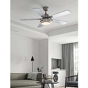 warmiplanet Ceiling Fans with Lights and Remote Control, 52 Inch, 6 Speeds Reversible DC Motor, 3 Color Dimmable Light, Timer, Noiseless, Brushed Nickel, 5 Blades, 2 Pack