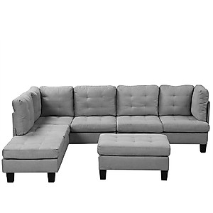 Casa Andrea Milano 3 Piece Modern Tufted Micro Suede L Shaped Sectional Sofa Couch with Reversible Chaise & Ottoman, Large