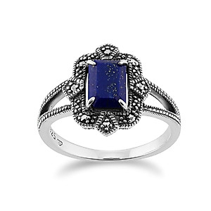 Gemondo 925 Sterling Silver Art Deco Lapiz Lazuli & Marcasite Ring