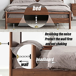 BEDEXUT Adjustable Threaded Headboard Stoppers Fixer, Bedside Antishake Telescopic Support Stabilizer, 4 Pack Metal Bed Frame Anti-Shake Tool for Room Wall, Beds, Cabinets, Sofas. (Gold 27-138mm)