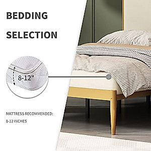 YUHUASHI Platform Metal Bed Frame, Simple Design, Linen-Covered Curved headboard, Metal Frame and Foot, Easy to Assemble and noiseless (Beige & Gold, Queen)