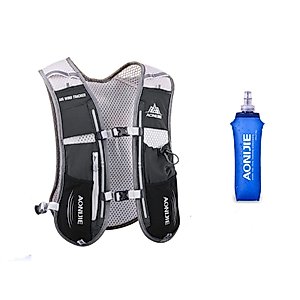 Win.Deeper 5L Lightweight Running Backpack Outdoor Sports Trail Racing Marathon Hiking Fitness Bag Hydration Vest Pack (Black + 500ML Water Bottle)