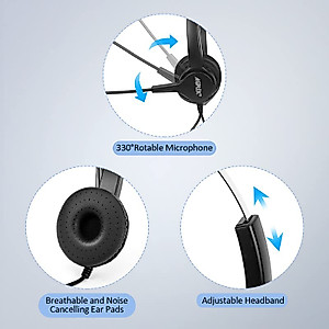 AGPTEK Hands-Free Call Center Noise Cancelling Corded Binaural Headset Headphone with 4-Pin RJ9 Crystal Head and Mic Microphone for Desk Phone - Telephone Counselling Services, Insurance, Hospitals
