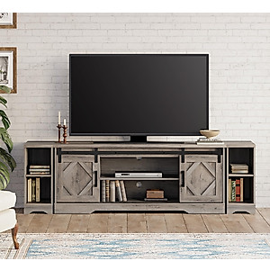 WAMPAT Modern Farmhouse 3 in 1 TV Stand for up to 85" TVs Wood Entertainment Center with Open Storage for Living Room,Washed Grey