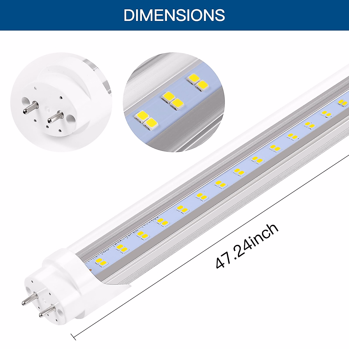PARNOARCK Fluorescent Light Bulbs 48 inch T8 LED Bulbs 4 Foot Type A+B,24W 3200LM 6500K Clear Cover Super Bright,Single and Double End Powered,T8 T10 T12 Fluorescent Bulbs Replacemen(4-Pack)