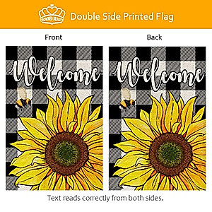 CROWNED BEAUTY Summer Bee Garden Flag Sunflower Buffalo Plaid Yard 12x18 Inch Small Double Sided Outside Farmhouse Party Décor