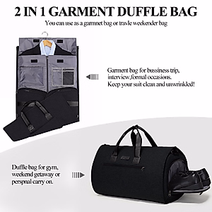 Suit Garment Bags for Men Travel, zalupri Convertible Carry on Garment Bags with Shoulder Strap - 2 in 1 Hanging Suitcase Suit Duffel Bag for Men Women, Black
