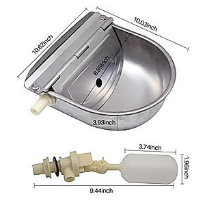 Automatic Cow Drinking Water Bowl, Stainless Steel Feeder Trough Dispenser Waterer for Pet Dog Horse Cattle Goat Sheep, with Float Ball Valves