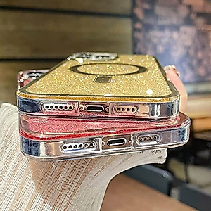 SKYLMW Cute Glitter Case for iPhone 13 Pro Max 6.7" Luxury Magnetic iPhone 13 Pro Max Case Compatible with Magsafe for Women Girls, [5 in 1] Come with Screen Protectors & Camera Protectors, Rose Gold