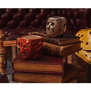 Freddy vs. Jason Faces Sculpted Ceramic Mini Mugs, Set of 2 | BPA-Free Small Coffee Cups For Espresso, Caffeine, Beverage | Home & Kitchen Essentials | Horror Movie Collectible | Each Holds 4 Ounces