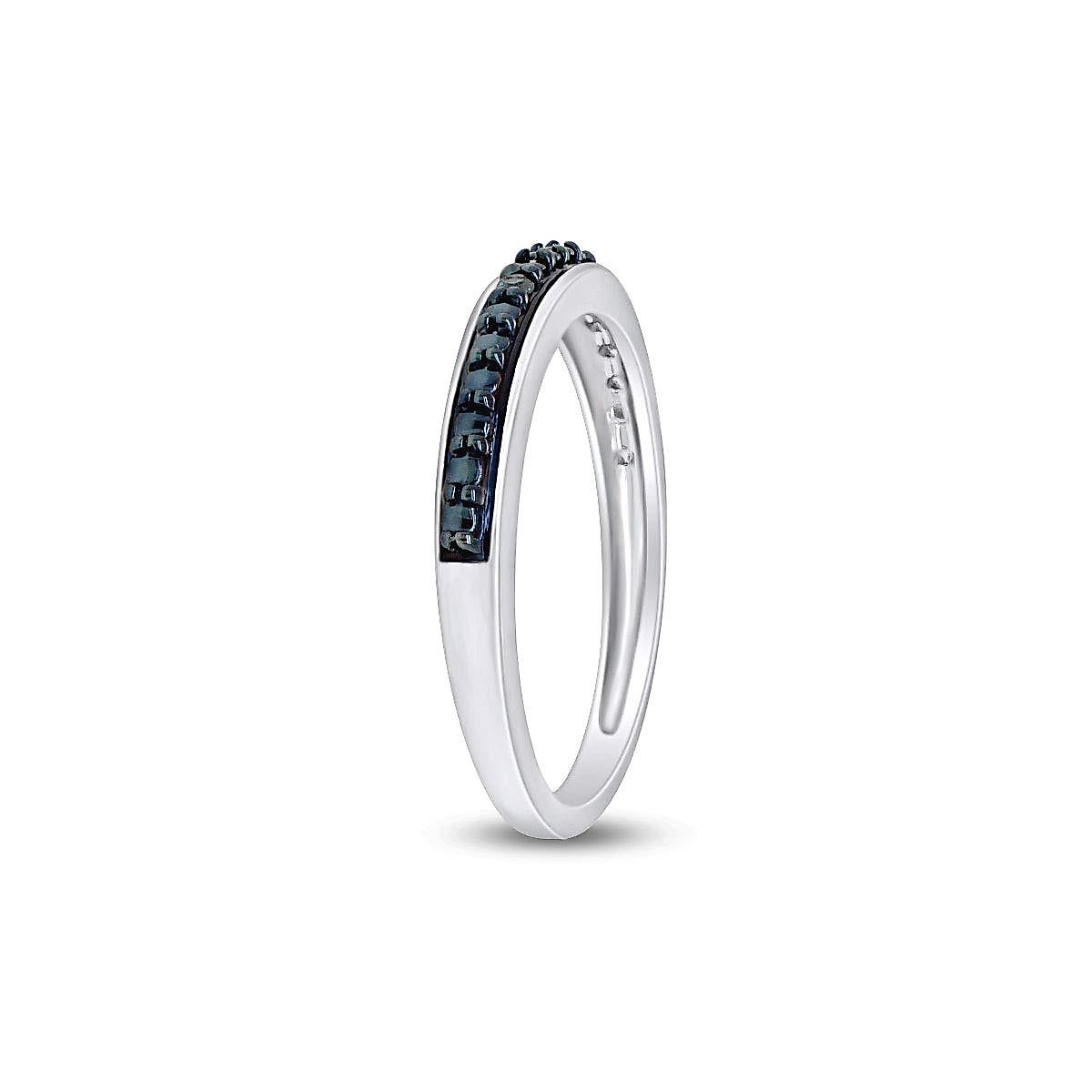 Blue Natural Diamond Accent Half Eternity Wedding Band Ring in 14K White Gold Over Sterling Silver (5.5)