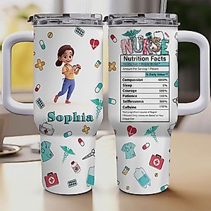 Personalized Nurse Tumbler 40oz -nurse medical gaming therapist-Custom Name Insulated Travel Mug with Handle & Straw, Gift for Nurses, Medical Workers, Appreciation, Mother's Day 7sNhdl