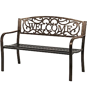 FDW Garden Bench Outdoor Bench for Patio Metal Bench Park Bench Cushion for Yard Porch Work Entryway (Bronze)