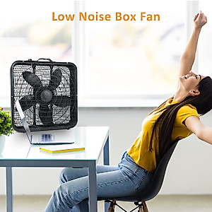 InfiniPower 20” Box Fan, 3-Speed Cooling Floor Fan with Aerodynamic Shaped Fan Blades, Convenient Carry Handle and Safety Grills, Black