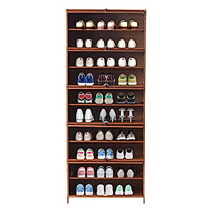 Hteedy 67 inch 10-Tier Bamboo Shoe Rack Cabinet Wooden Shelf Stand Storage Book Shelf Organizer Entryway Bamboo [Magnetic FLIP-UP Door] 30 Pair Shoe Storage Cabinet
