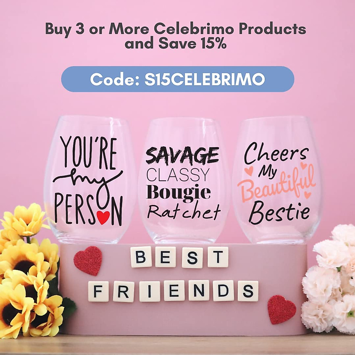 Celebrimo You're My Person 15oz Stemless Wine Glass- Christmas Gifts For Best Friends - Greys Anatomy Wine Glass - Unique I Love You Gifts For Her - BFF For Sister - Your My Person Gifts